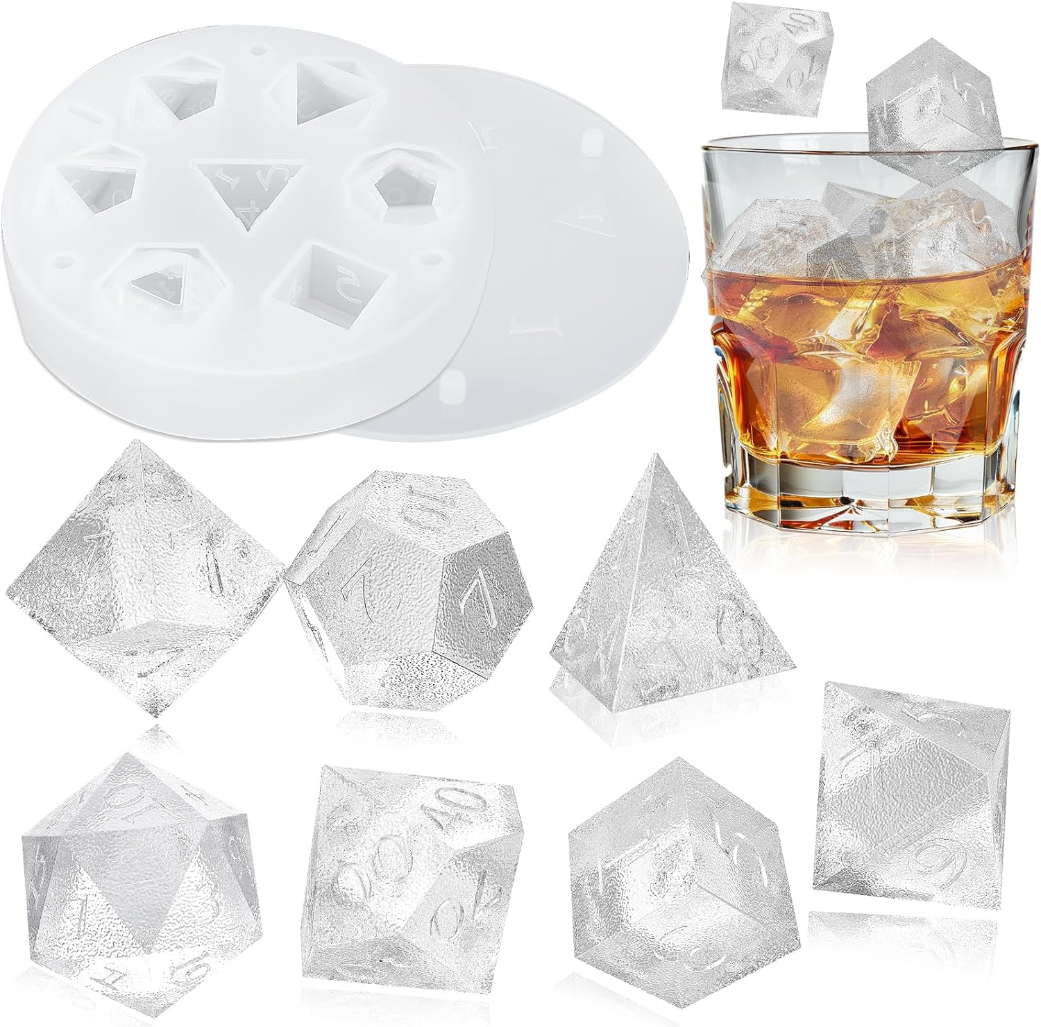 7 Shapes DND Dice Whisky Ice Cubes Mold, 3D Dice Mold DND Accessories ...