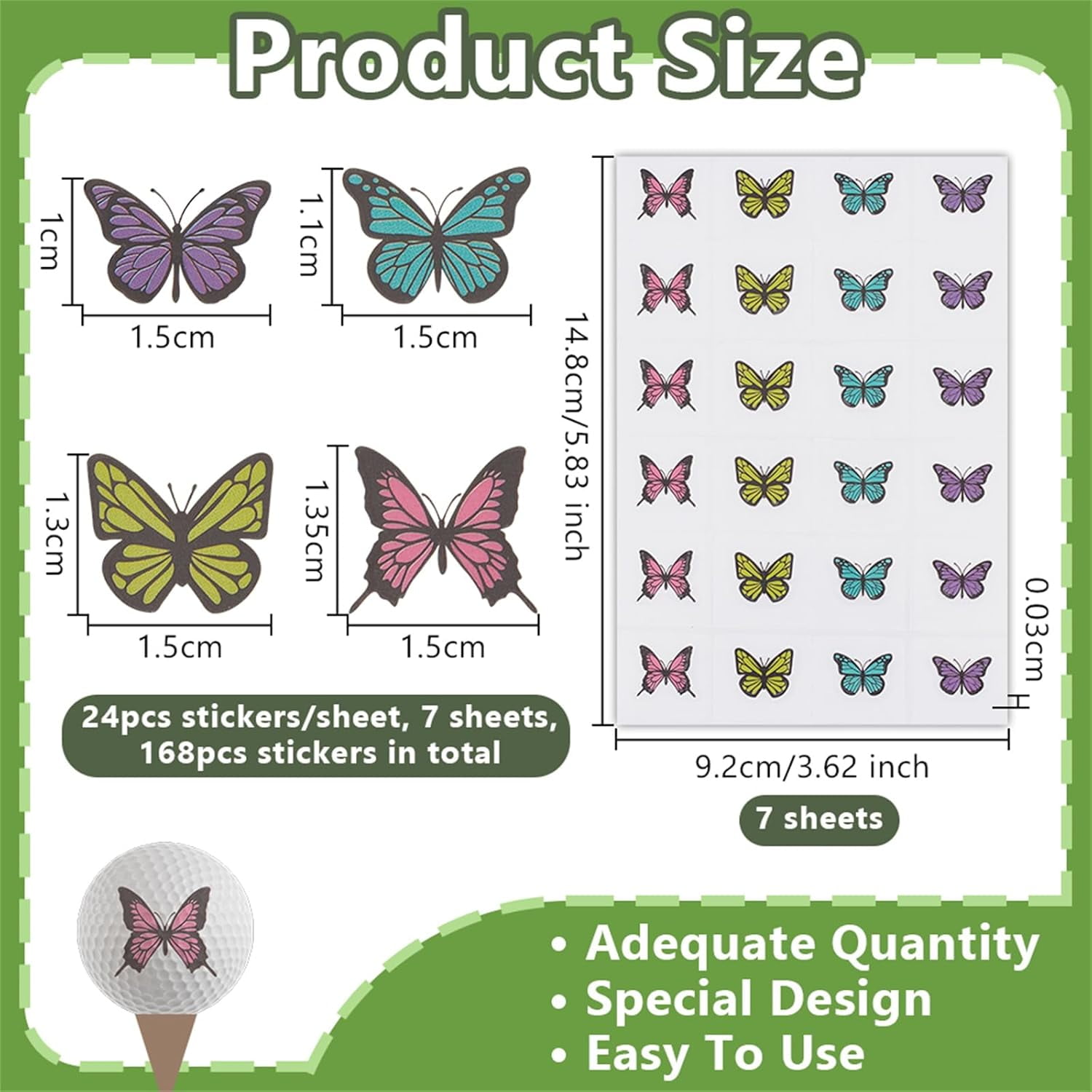 7 Sheets/168Pcs Butterfly Pattern Golf Ball Stickers Golf Ball Markers ...
