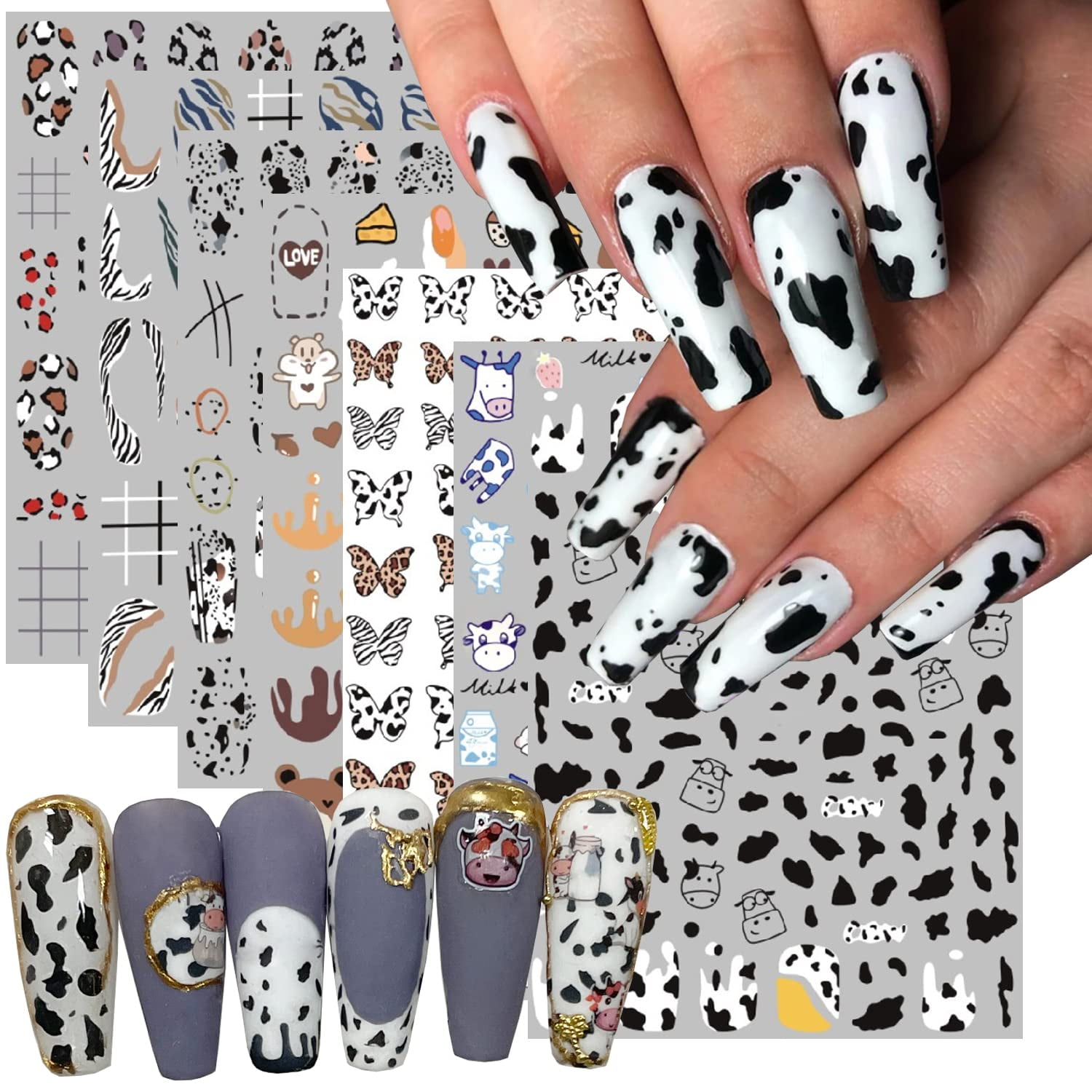 7 Sheets Cartoon Nail Art Stickers Nails Art 3D Self-Adhesive Nail ...