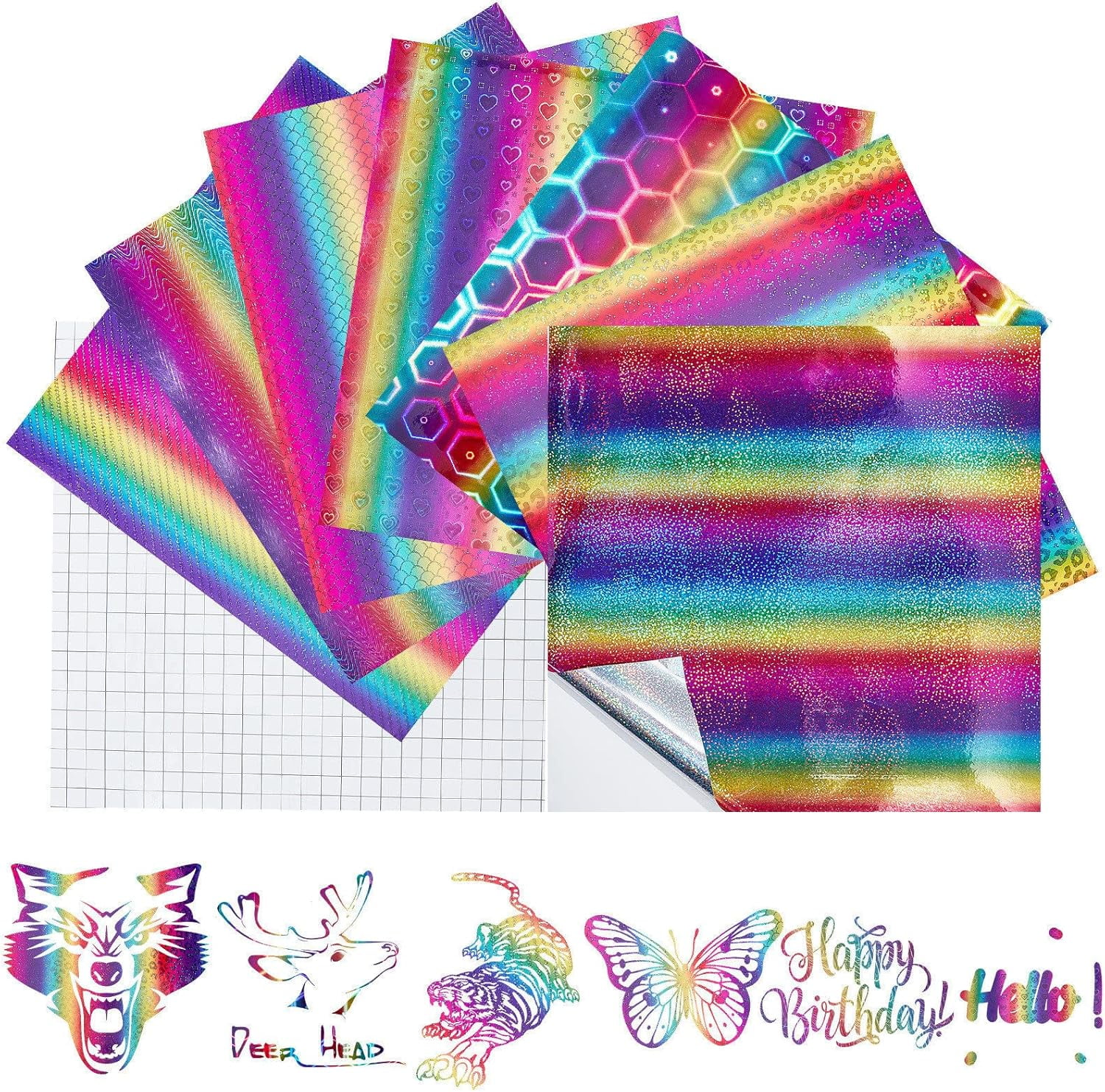 7 Sheets Rainbow Permanent Craft Adhesive Vinyl 12'' x12'' Gradient ...