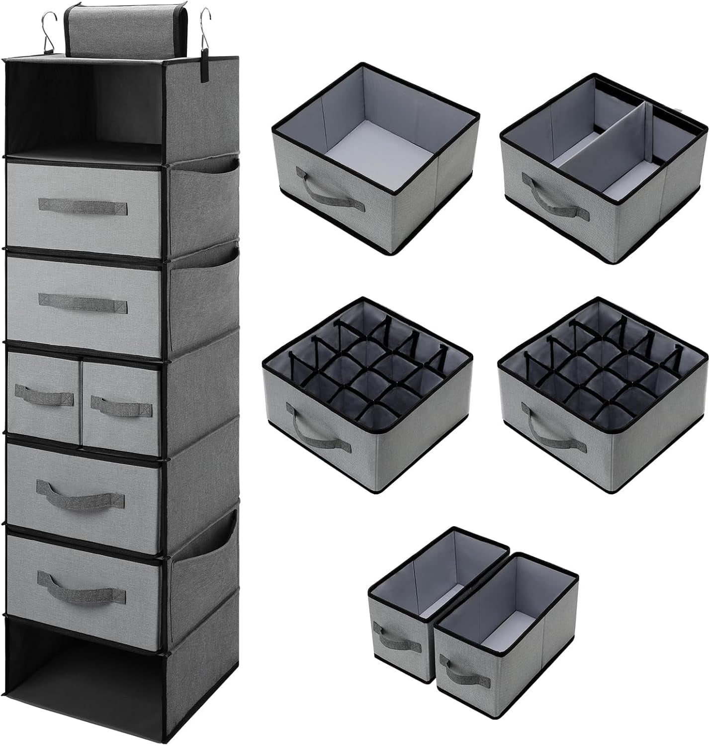 7-Shelf, Upgrade Hanging Shelves for Closet with 6 Removable Drawers ...