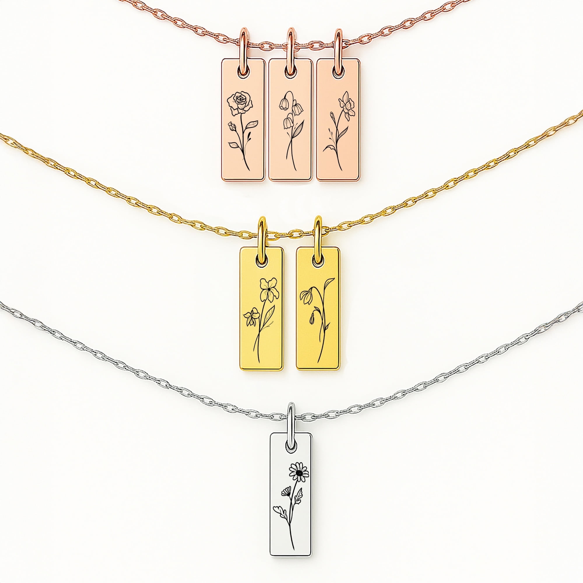 7 Sisters Necklace with Birth Flowers, Personalized Matching Jewelry ...