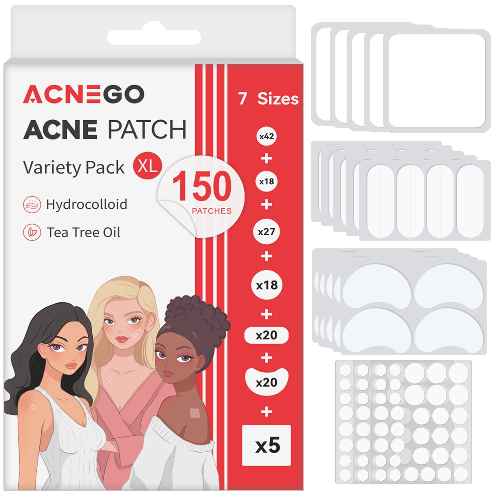 (7 Sizes 150 Counts) SSF20 Large Pimple Patches Face, Chin Hydrocolloid ...