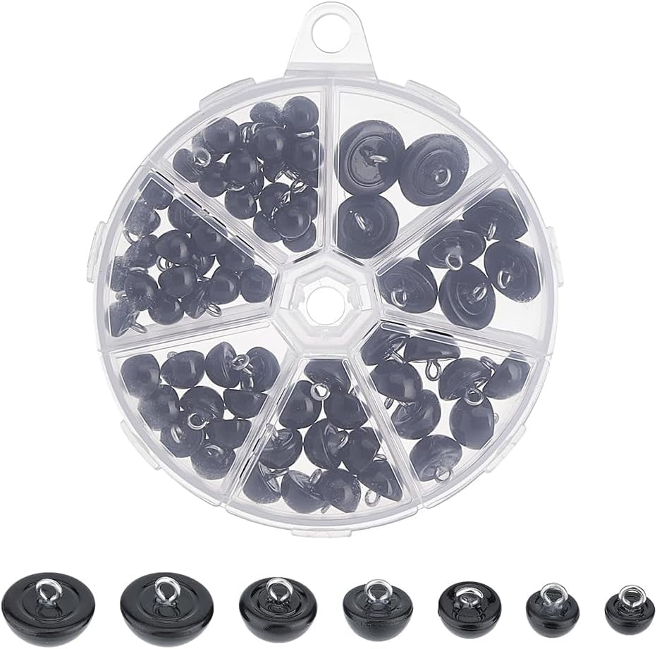 7 Sizes Black Safety Eyes 72pcs Round Domed Buttons Sewing On Shank ...