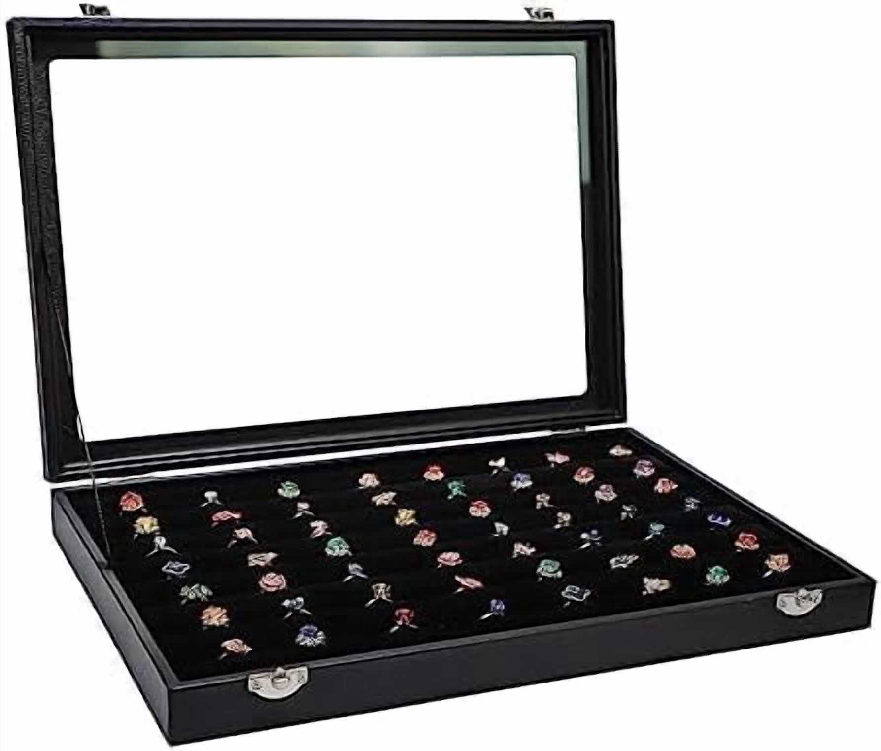 7 Slots Ring Holder Organizer Box with Transparent Lid Black Jewelry ...