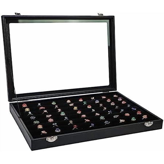7 Slots Ring Holder Organizer Box with Transparent Lid Black Jewelry ...
