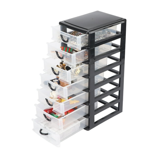 "Small Black Plastic 7-Drawer Desktop Organizer for Office and Home ...