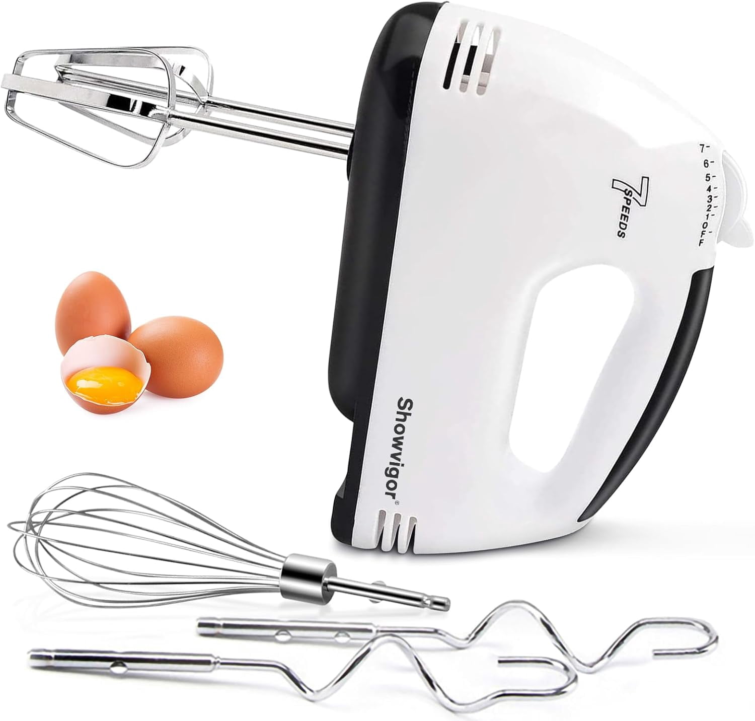 7-Speed Hand Mixer, 5-Piece Set, 2 Stainless Steel Dough Hooks, 2 ...