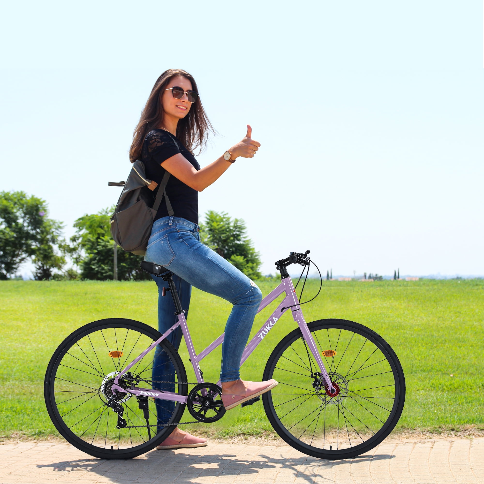 7 Speed Hybrid Bike, 700C Road Bike, Dual Disc Brake, Carbon Steel ...