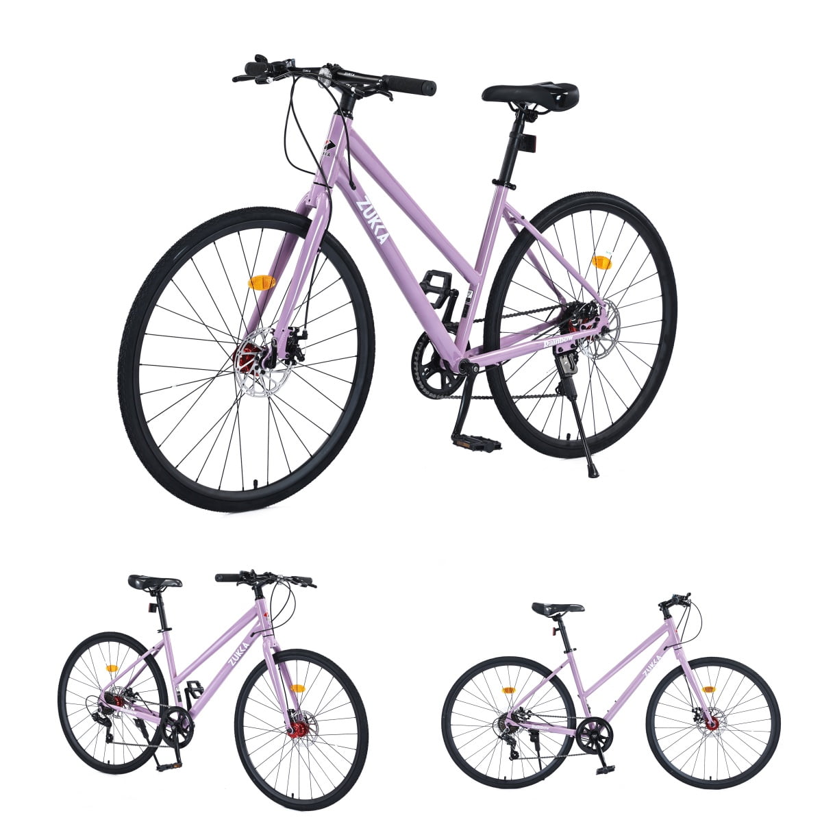 7 Speed Hybrid Bike Carbon Steel Frame Dual Disc Brake 700C Wheel Road ...