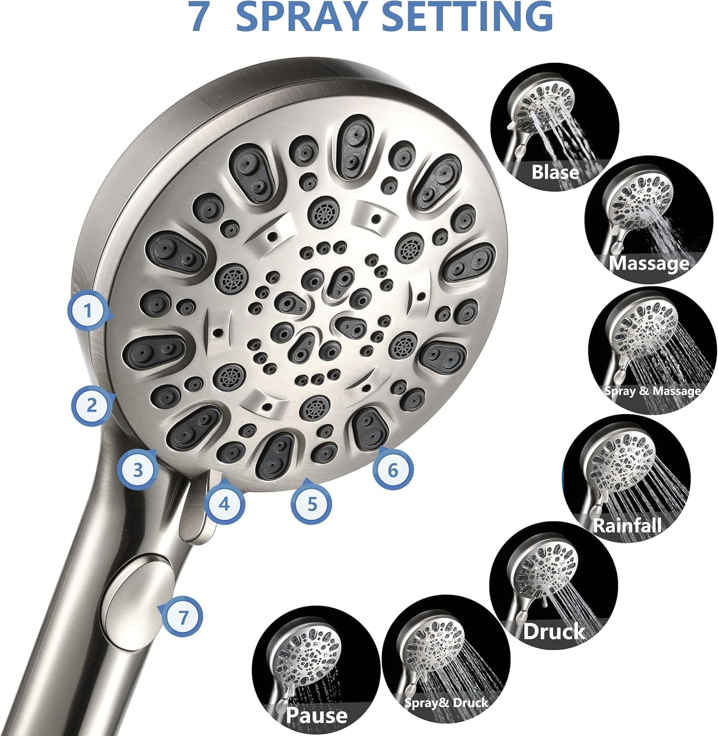 7 Spray Combo Handheld Showerheads - High Pressure Shower Head with ...