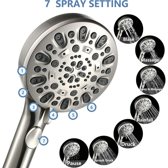 7 Spray Combo Handheld Showerheads - High Pressure Shower Head with ...