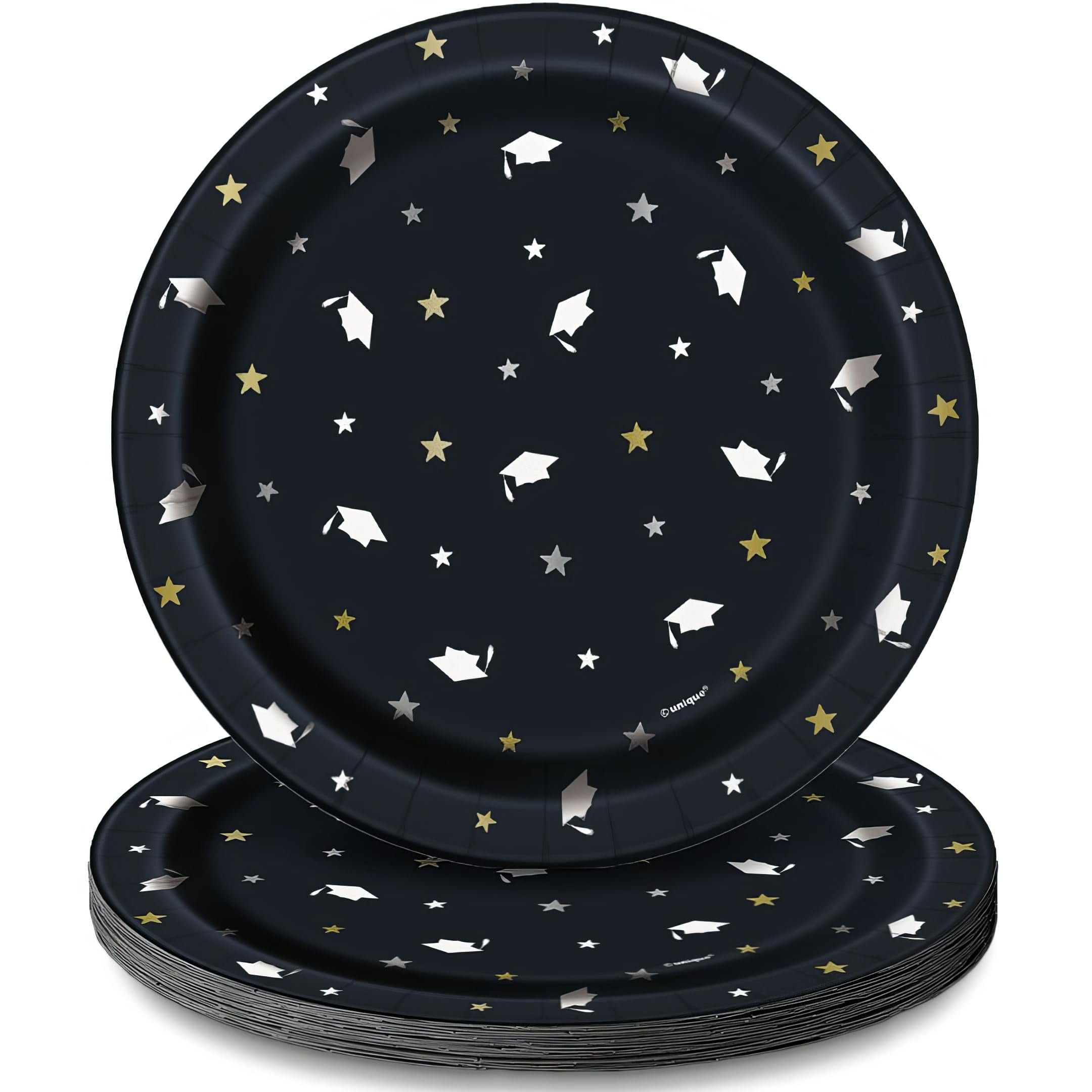 Unique 24874 Paper Plates-18 cm-Stars & Caps Graduation Party-Pack of 8 ...