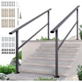 7 Step Handrail for Outdoor,Powder Coated Iron Stair Railing,Black Hand ...