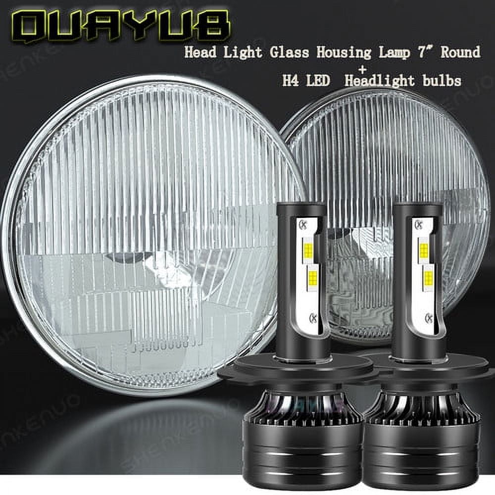 7" Stock Glass Lens 12v 24V Headlight LED 6K 100w H4 Light Bulb ...
