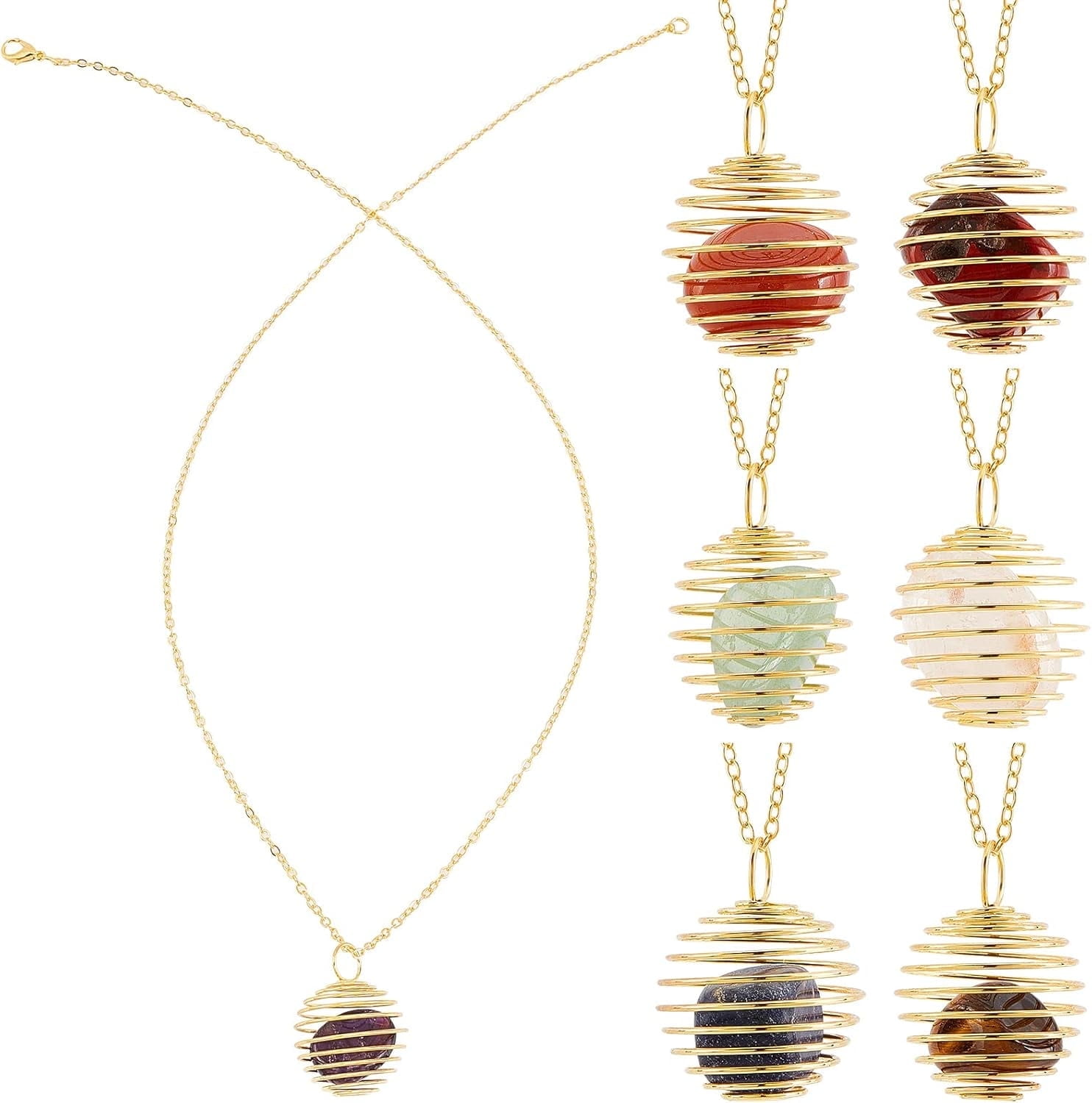 7 Strands Natural Reiki Energy Cage Pendant Necklace Making Kit ...