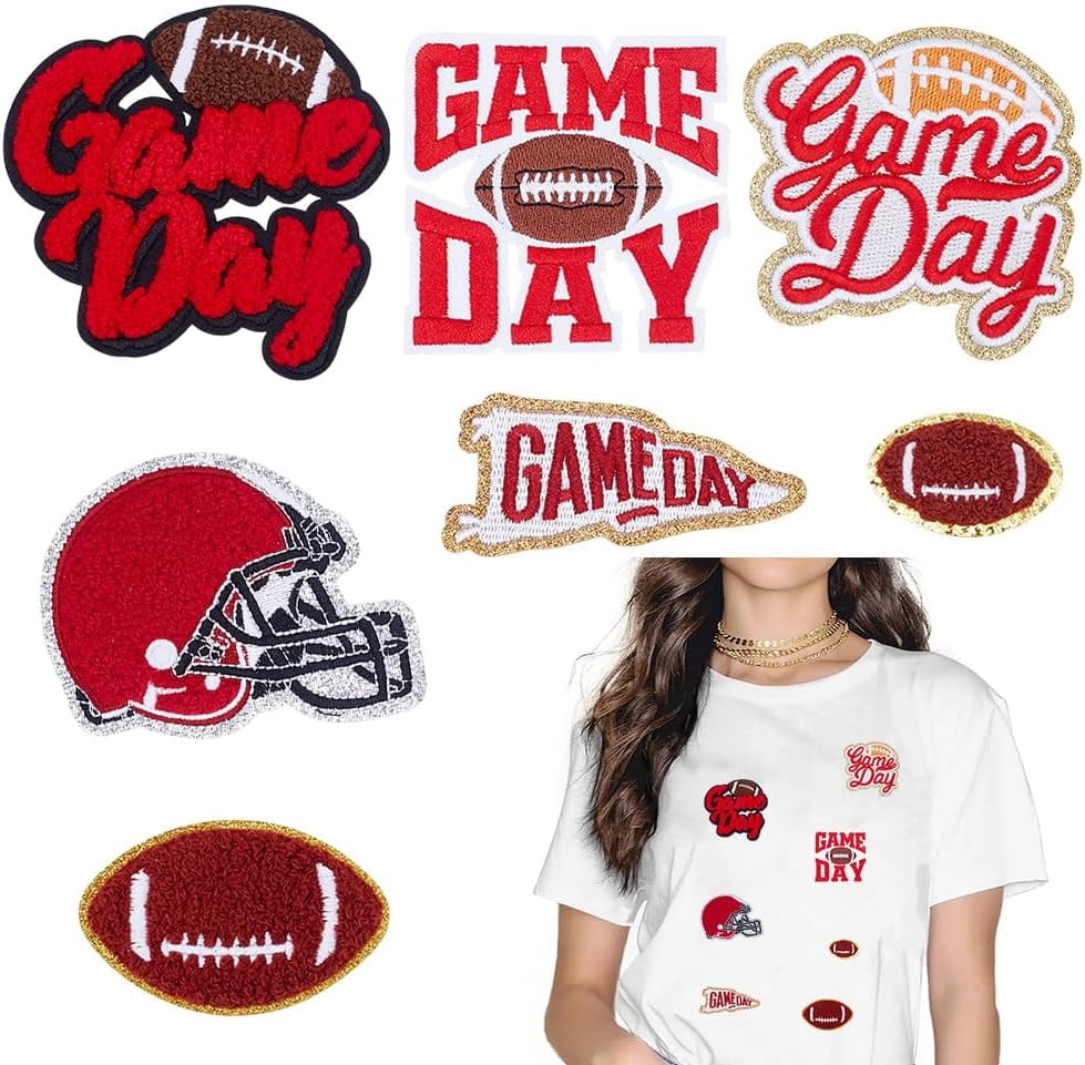 7 Styles Game Day Iron-On Patches Embroidered Football Rugby Helmet ...