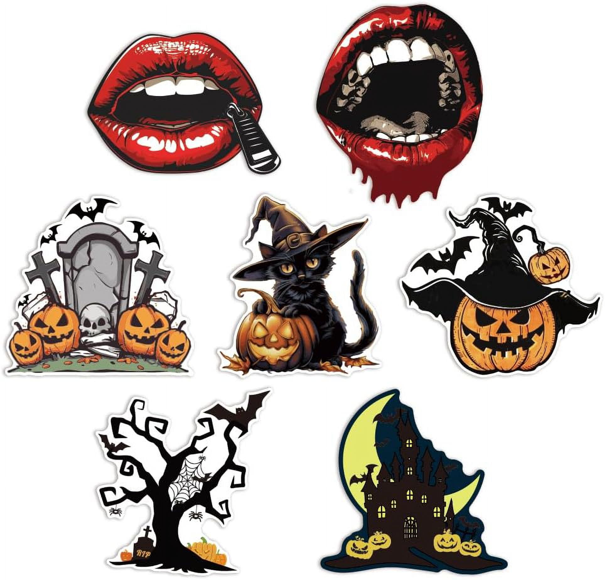 7 Styles Halloween Pumpkin Car Sticker Red Lips Automotive Decals with ...