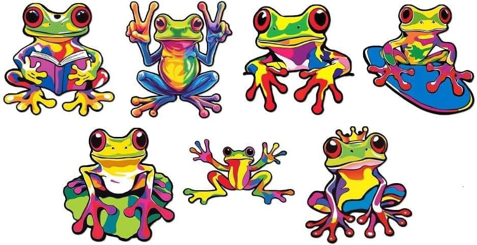 7 Styles Multicolor Peace Frogs Vinyl Decal Stickers Funny Rainbow Frog ...