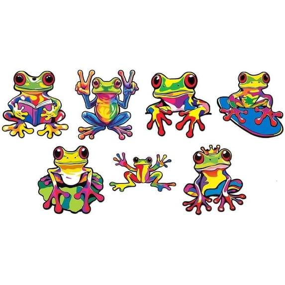 7 Styles Multicolor Peace Frogs Vinyl Decal Stickers Funny Rainbow Frog ...