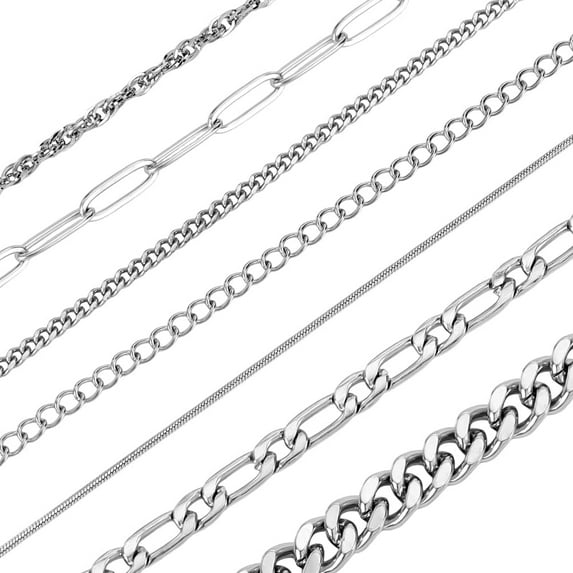 7 Styles Necklace Chains Set 21 FT 304 Stainless Steel Rope/Paperclip ...