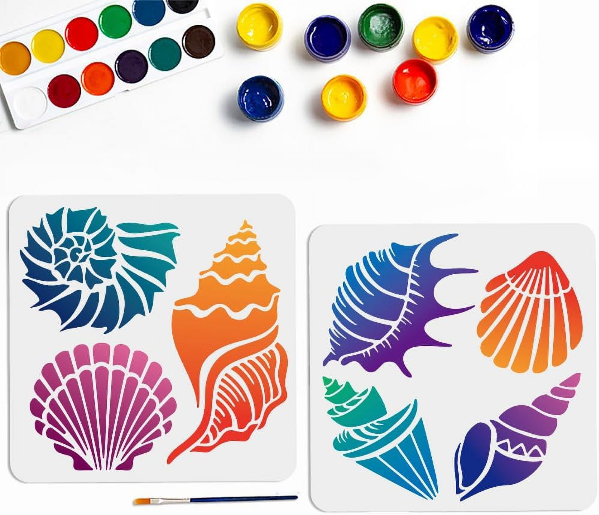 7 Styles Ocean Conch Shell Stencils 11.8×11.8inch Summer Seashell ...