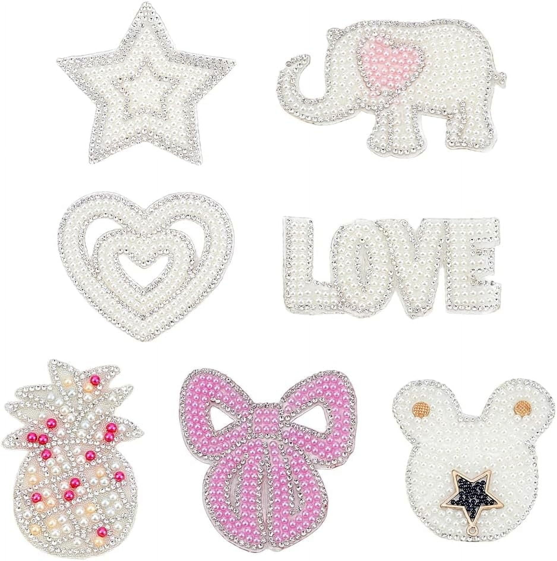 7 Styles Pearl Rhinestone Patches Heart Star Iron on Applique Elephant ...