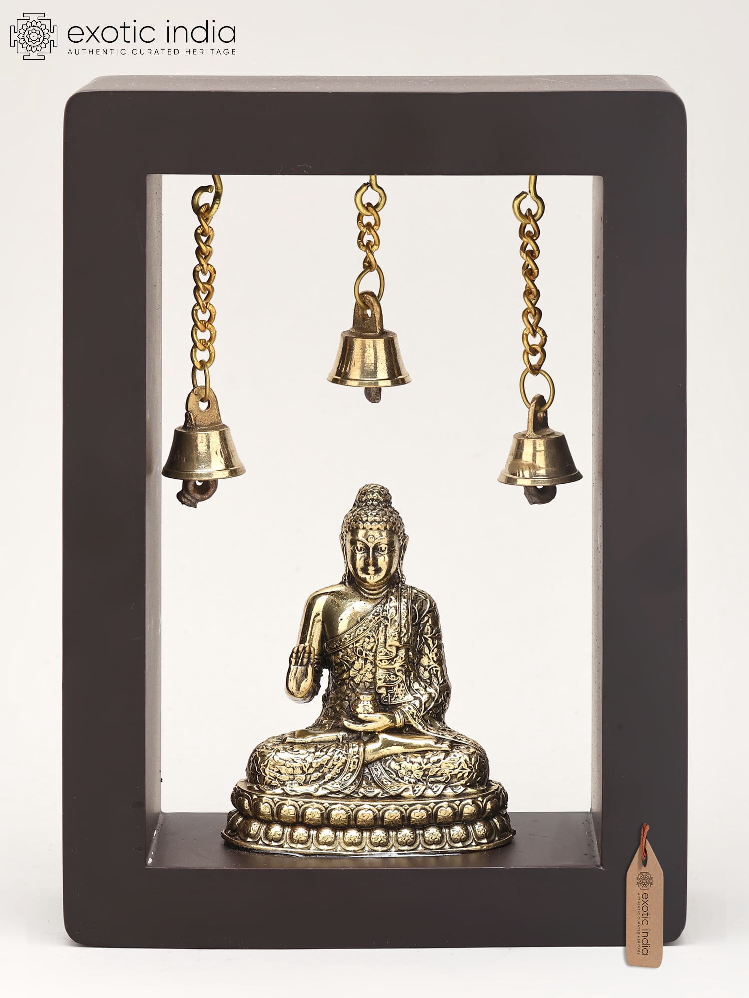 7" Superfine Blessing Buddha | Wood Framed Brass Sculpture | Wall ...
