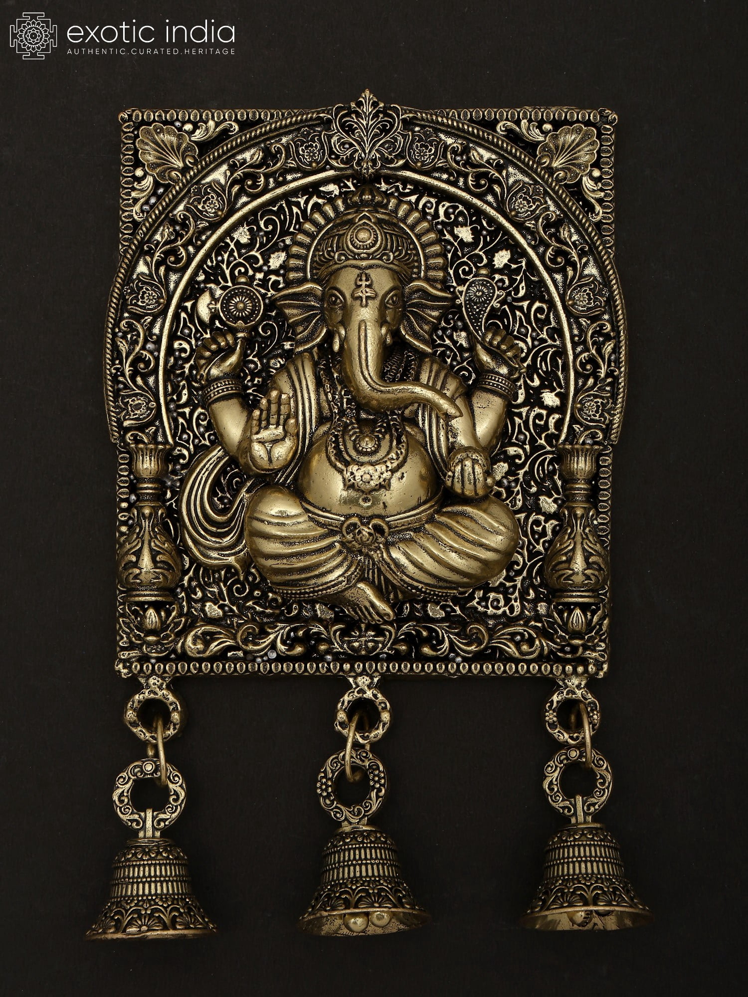 7" Superfine Lord Ganesha Bell in Brass | Wall Hanging - Walmart.com