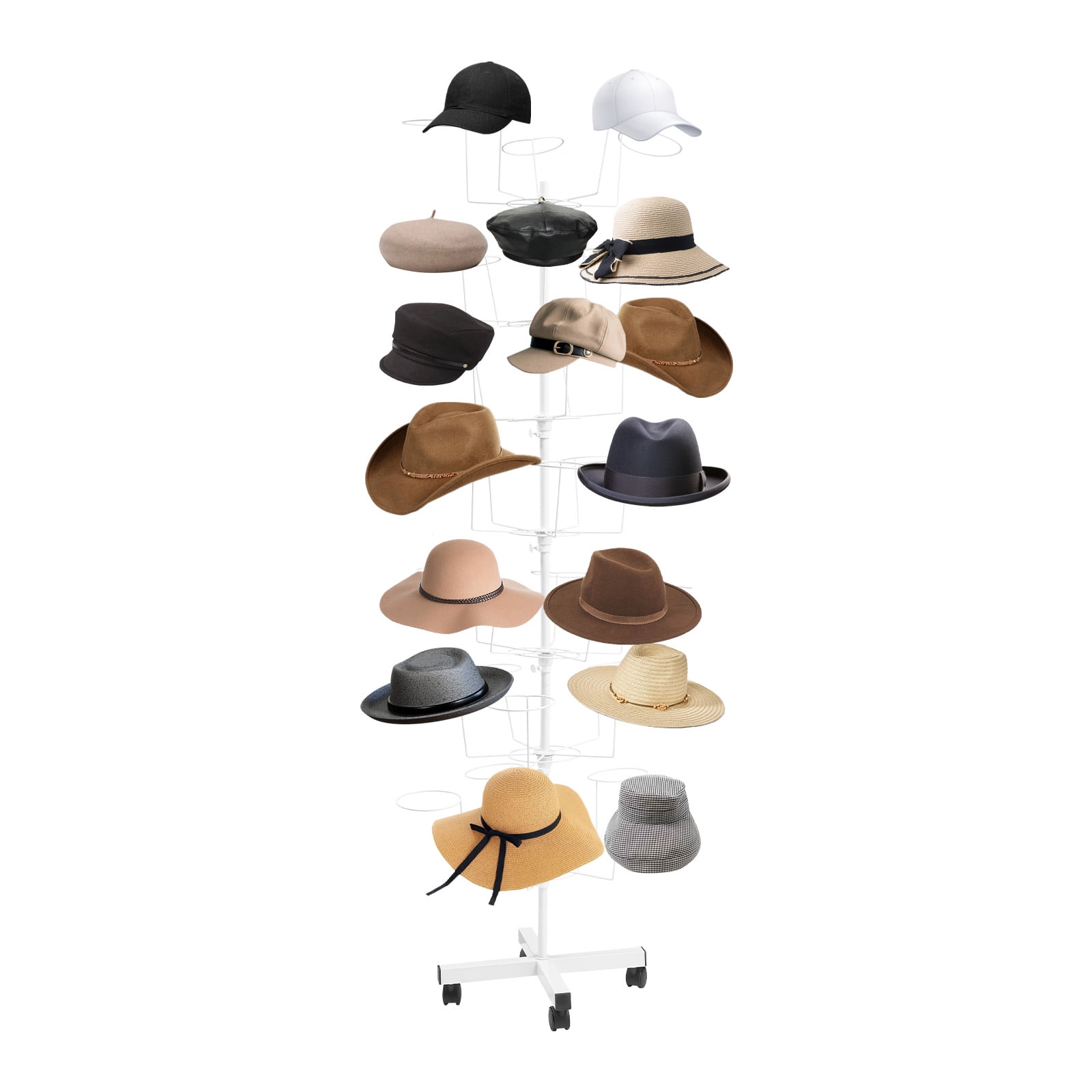 7-Tier 35 Hat Capacity Freestanding Hat Rack,Rotatable Tiers & Rolling ...