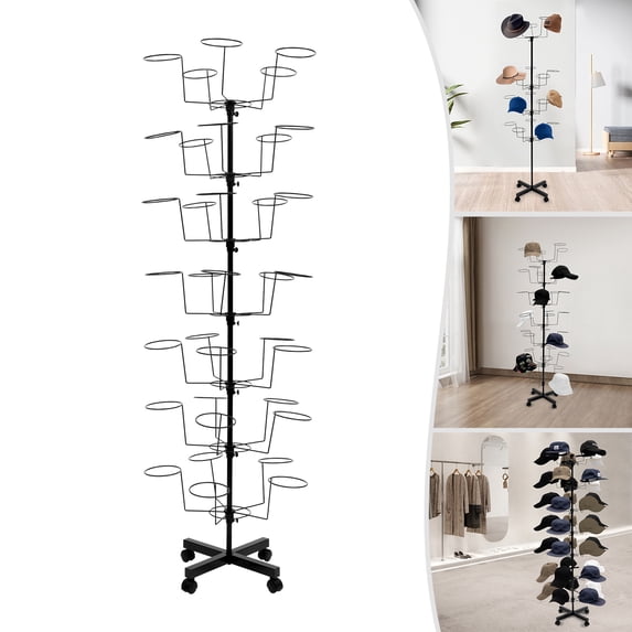 7-Tier 35 Hats Iron Hat Rack Rotating Hat Stand Free Standing Hat ...