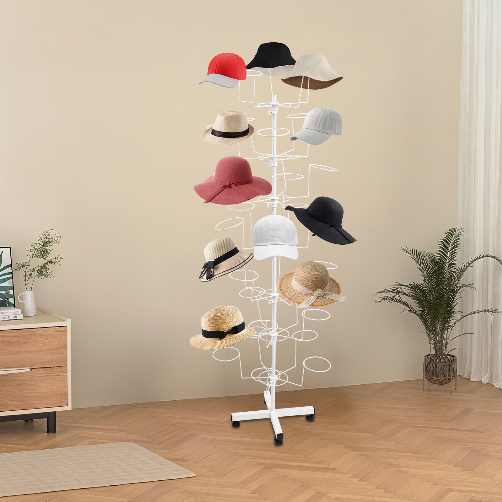 7-Tier 35 Hats White Rotating Hat Display Rack, Free Standing Metal ...
