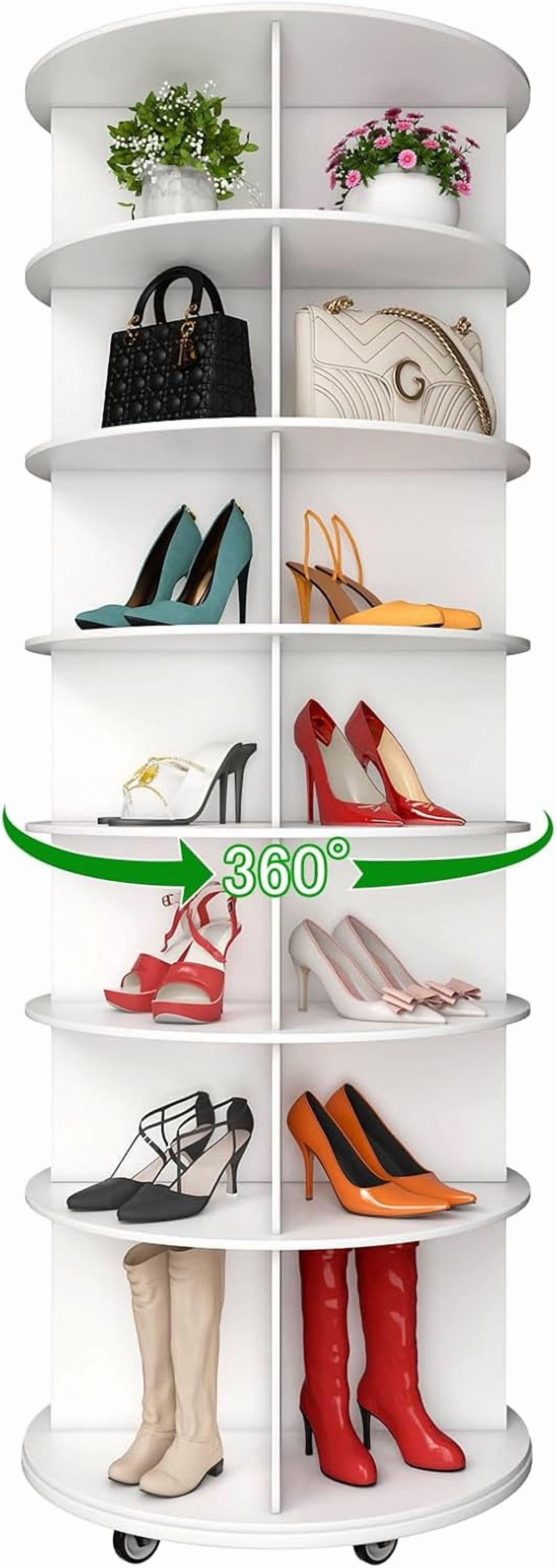 7-Tier 360° Rotating Shoe Rack Tower with Lockable Wheels & Elevated ...