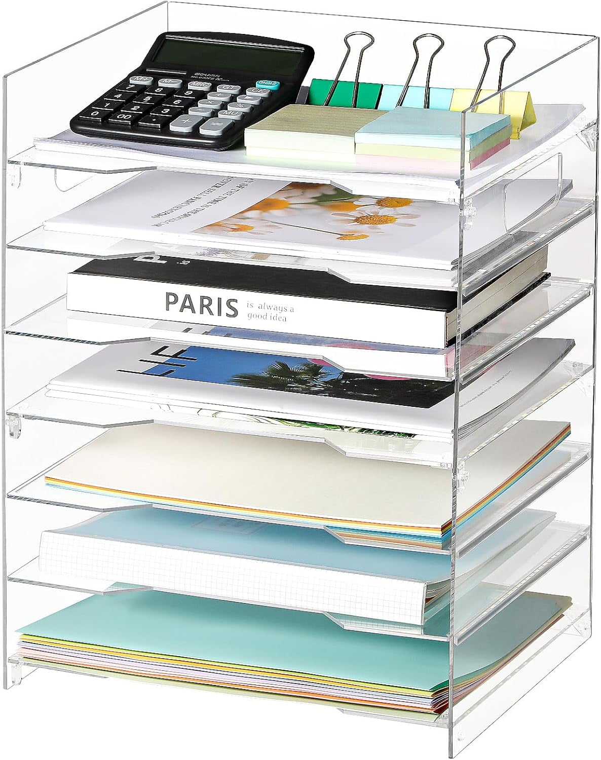 7 Tier Acrylic Paper Tray, Clear File Trays, Acrylic Clear Letter Tray ...