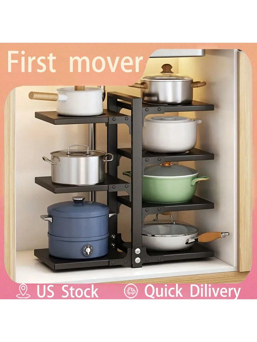 7-Tier Adjustable Pot Rack, Stainless Steel Kitchen Organizer with ...