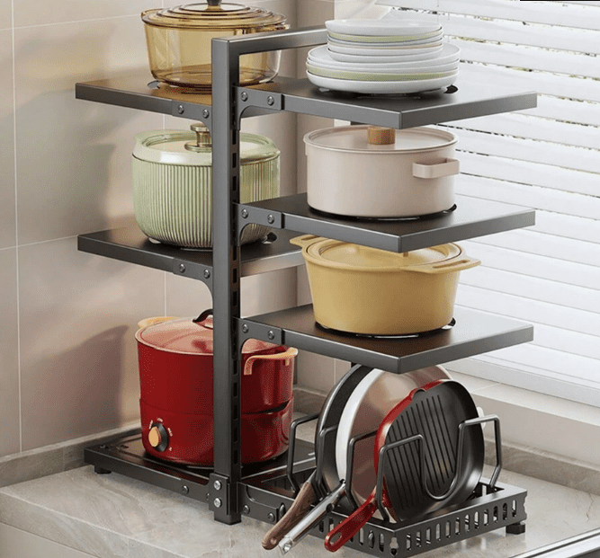 7-Tier Adjustable Pot Rack – Stainless Steel Kitchen Organizer – Space ...