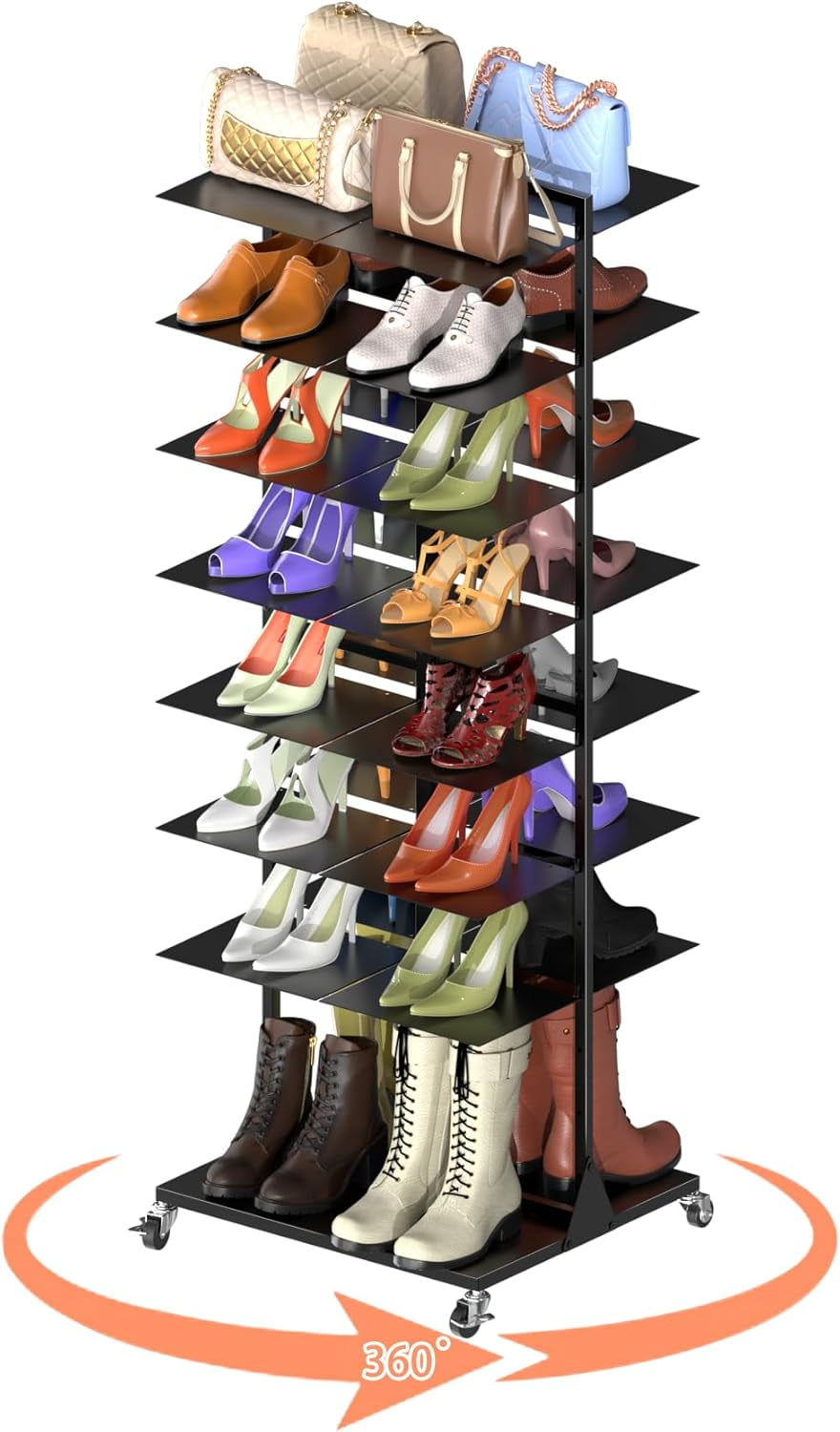 7 Tier Adjustable Spinning Shoe Rack Tower, 360° Revolving Shoe ...