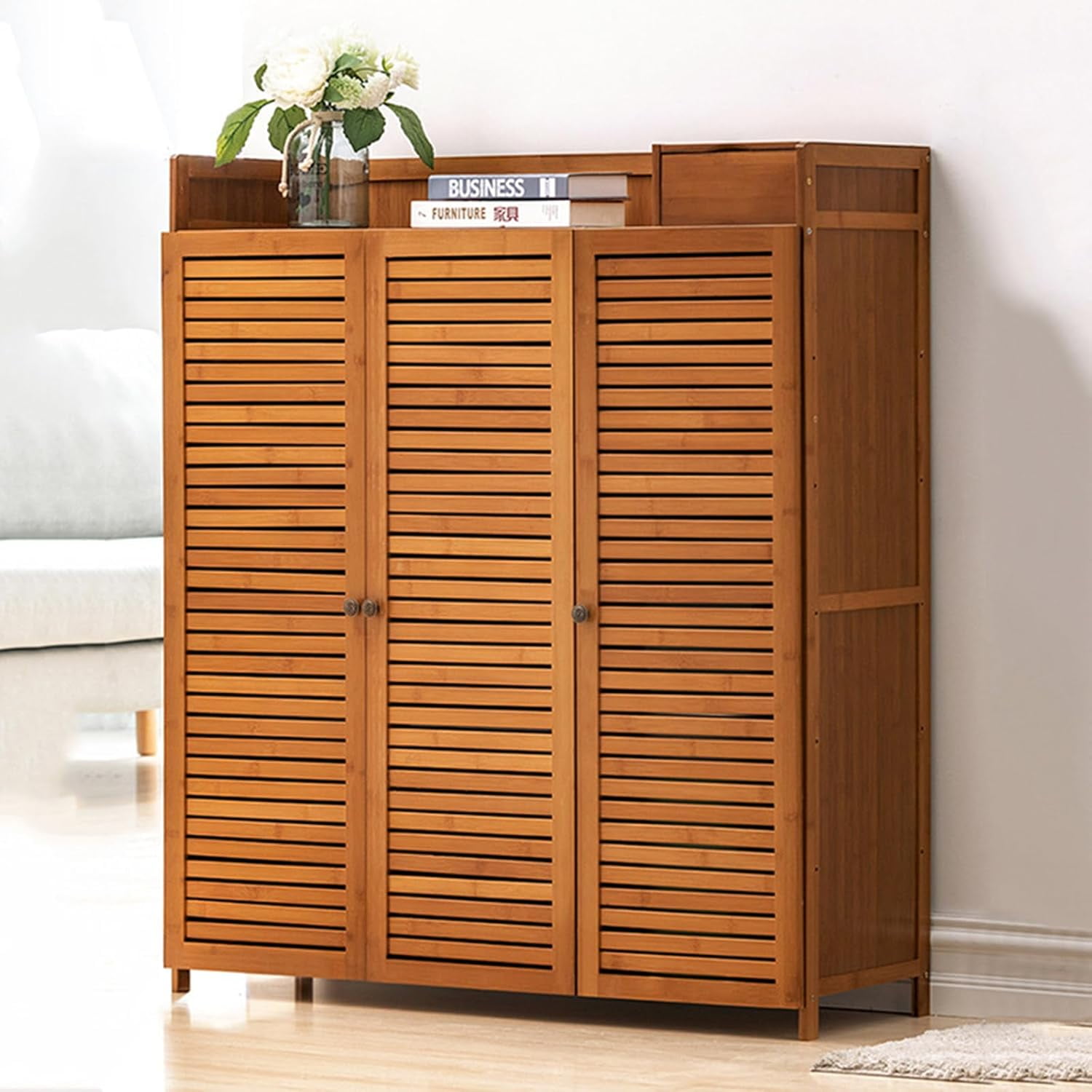 7 Tier Bamboo Shoe Storage Cabinet with Shutter Door,Freestanding Shoes ...
