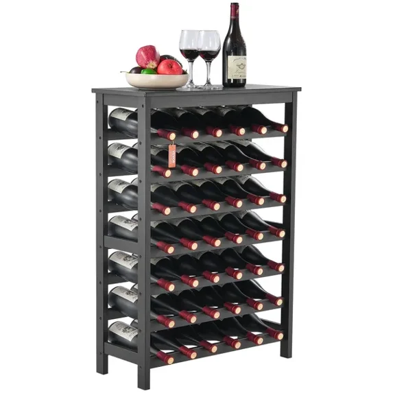 7-Tier Bamboo Wine Rack for 42 Bottles with Top Storage Shelf-Perfect ...