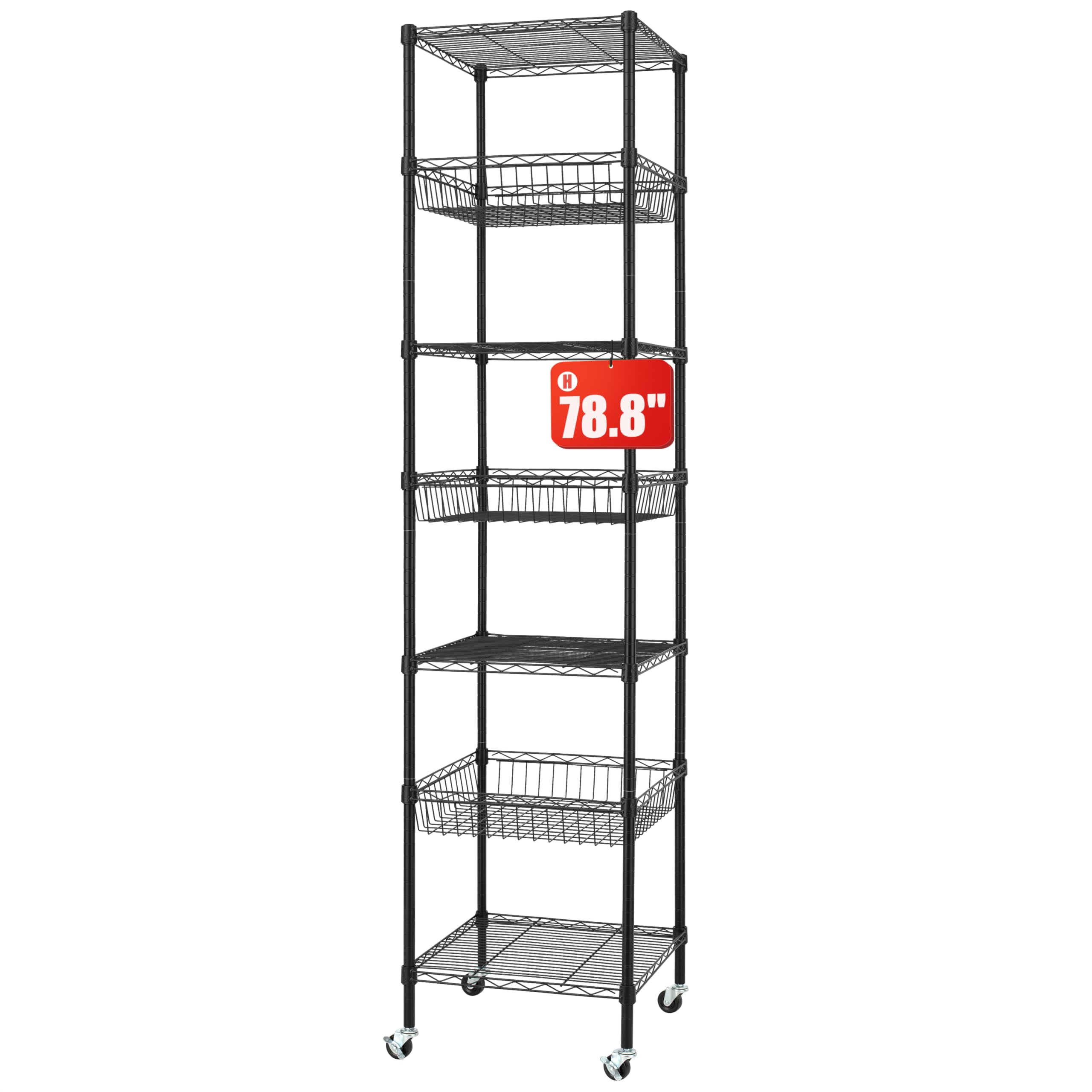 7 Tier Black 78.8"H Metal Wire Shelving Unit with Wheels - Walmart.com