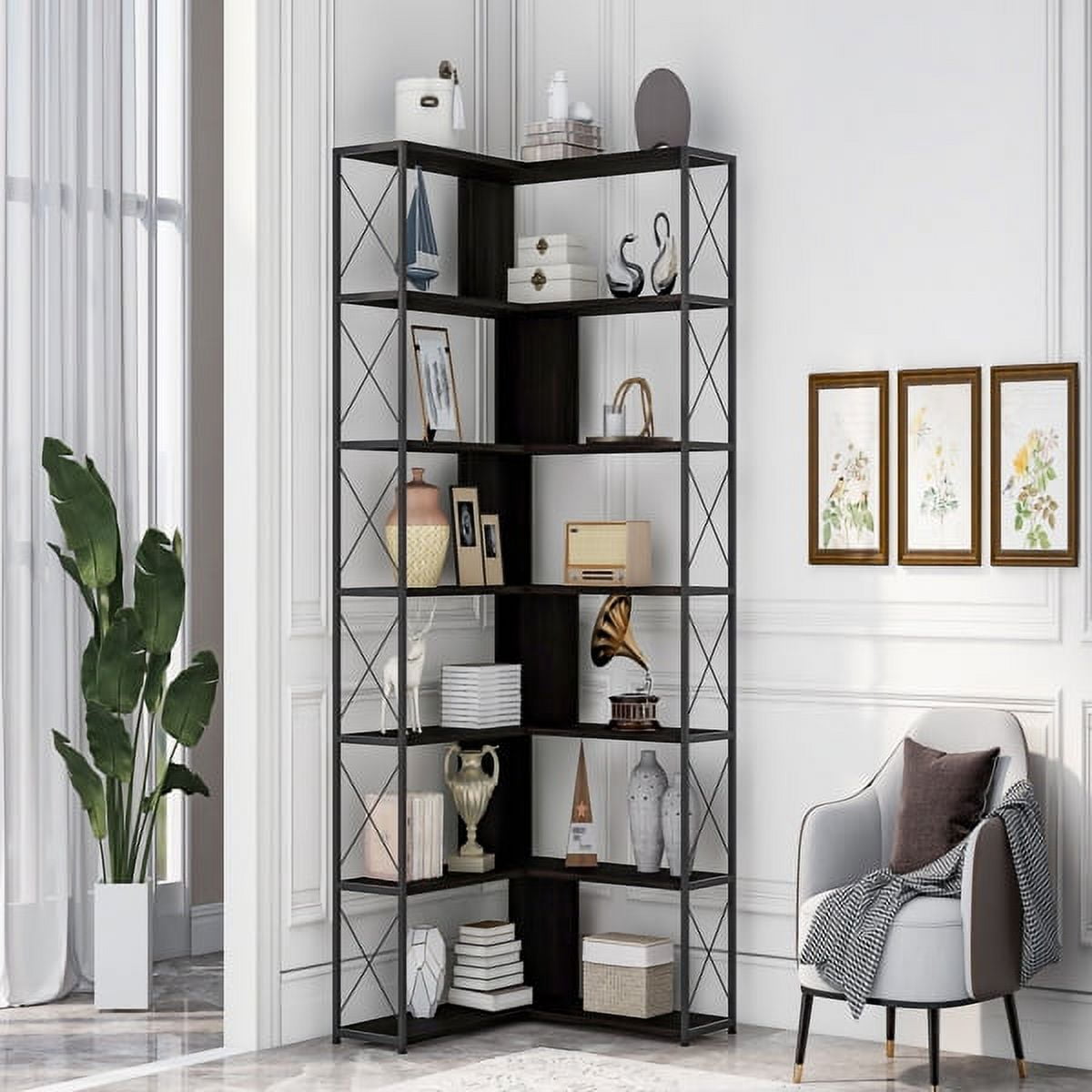 7-Tier Bookshelf Home Office Bookshelf, L Shaped Corner Bookshelf ...
