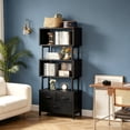 7-Tier Bookshelf, Tall Geometric Bookcase with Fabric Drawers, Modern ...
