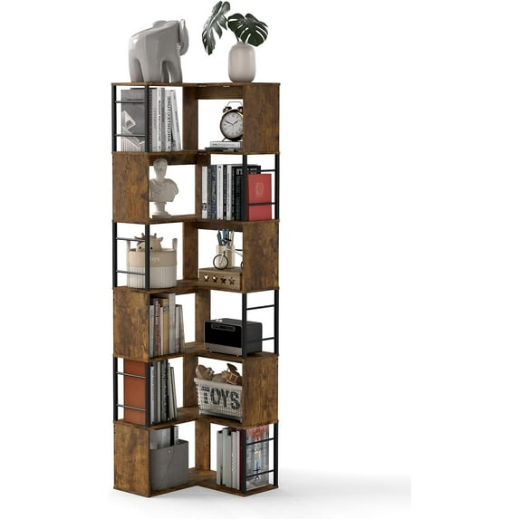 7 Tier Corner Bookshelf 74 Inches Tall Corner Bookcase Industrial L ...