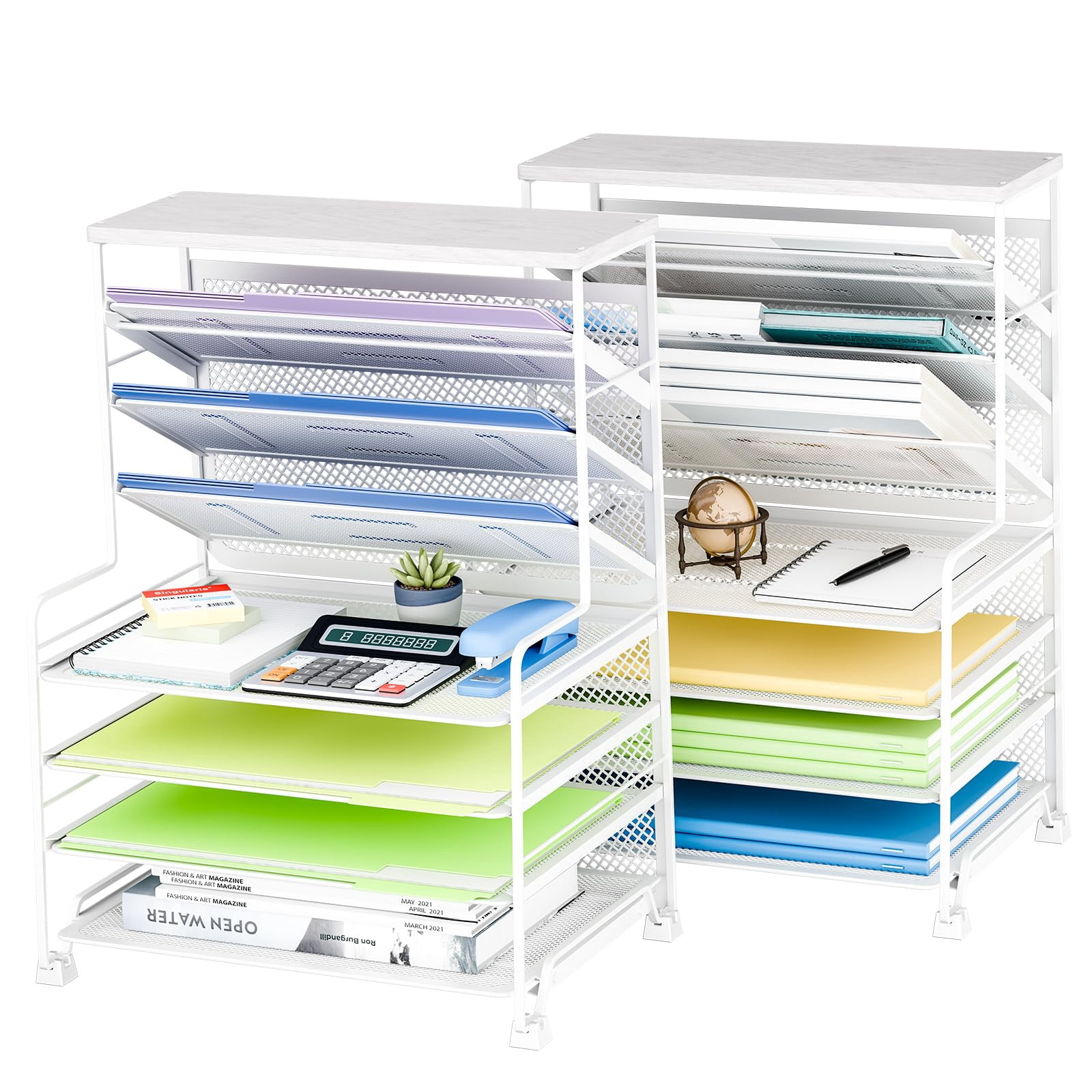 7 Tier Desk File Organizer 2 Pack Letter Tray Paper Mesh Accessories ...