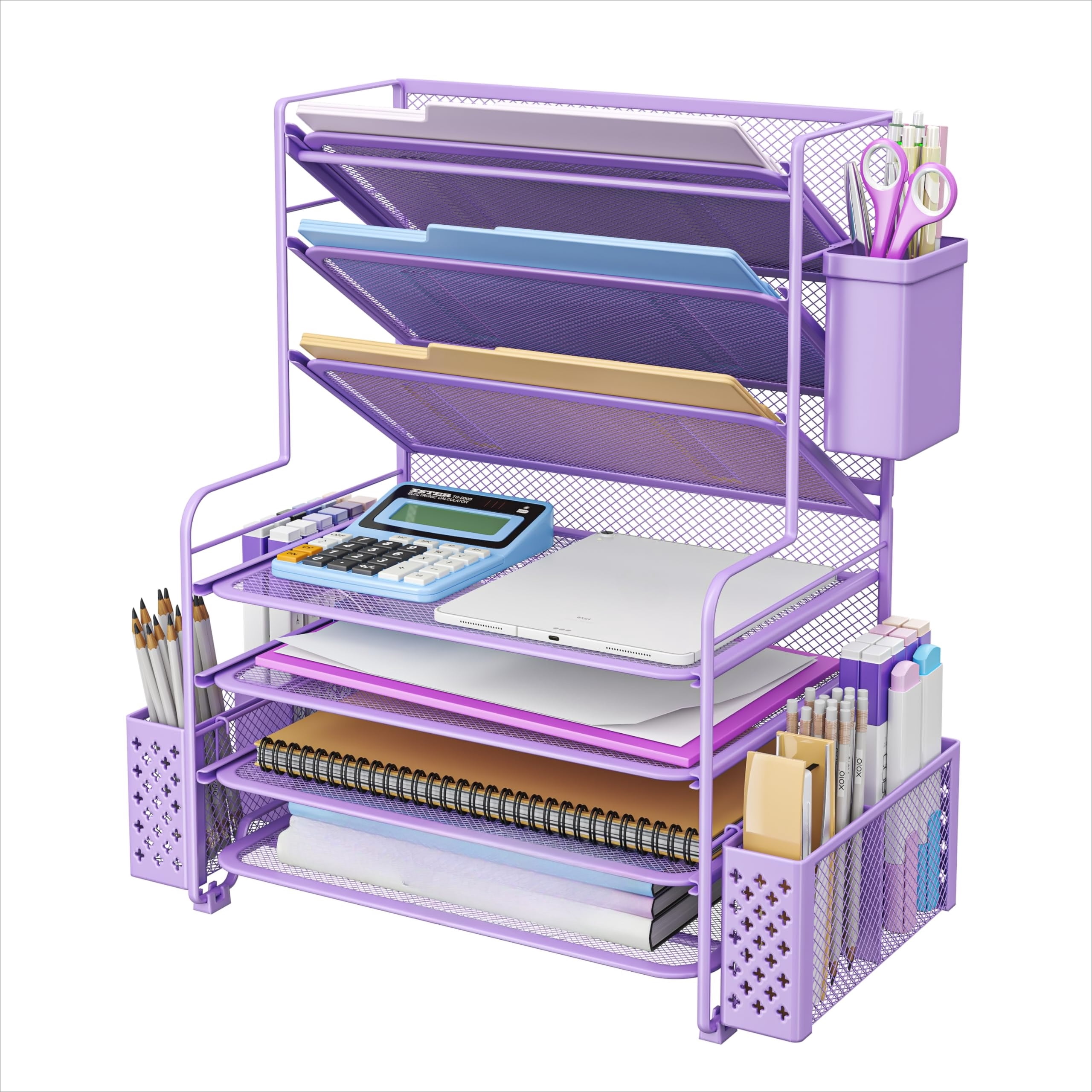 7 Tier Desk File Organizer, Letter Tray Paper Organizer with Pen Holder ...