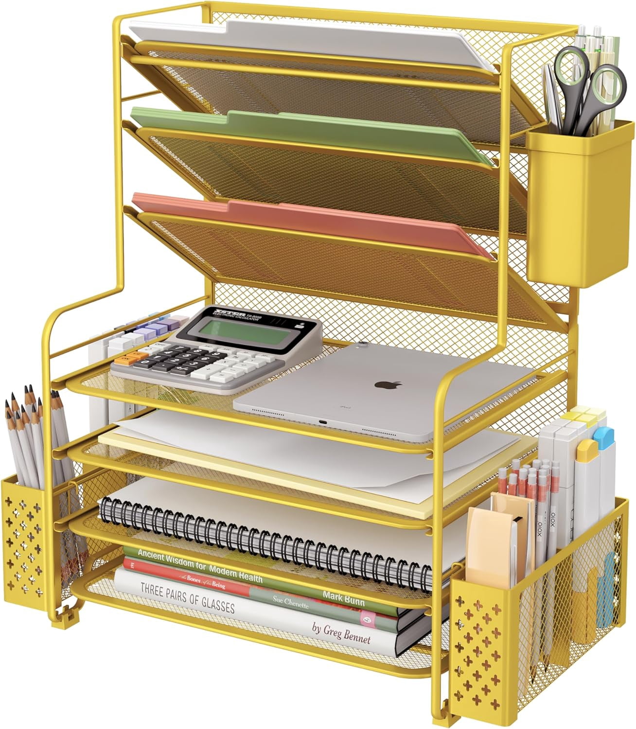 7 Tier Desk File Organizer, Letter Tray Paper Organizer with Pen Holder ...