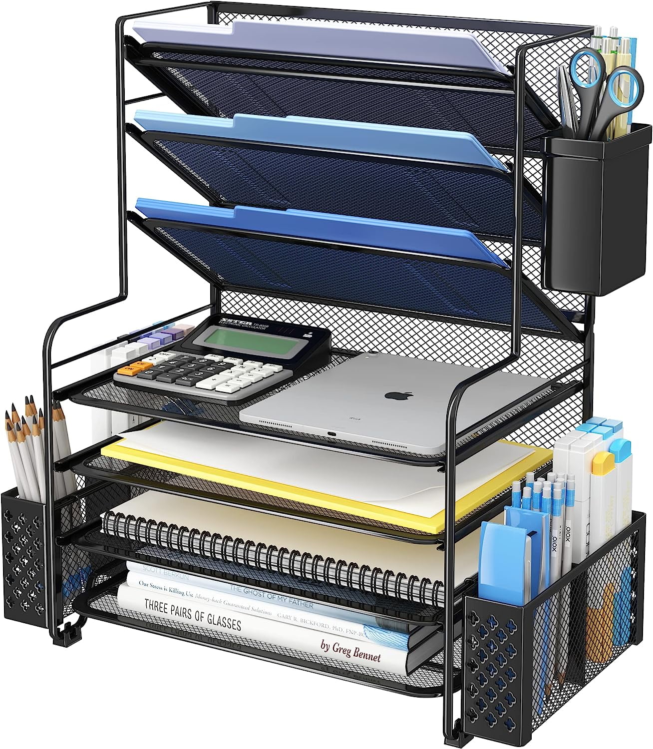 7 Tier Desk File Organizer, Letter Tray Paper Organizer with Pen Holder ...