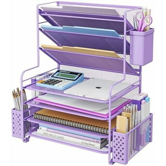 7 Tier Desk File Organizer, Letter Tray Paper Organizer with Pen Holder ...