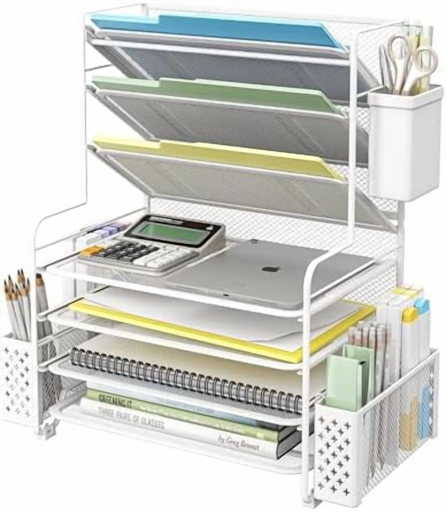 7 Tier Desk File Organizer, Letter Tray Paper Organizer with Pen Holder ...