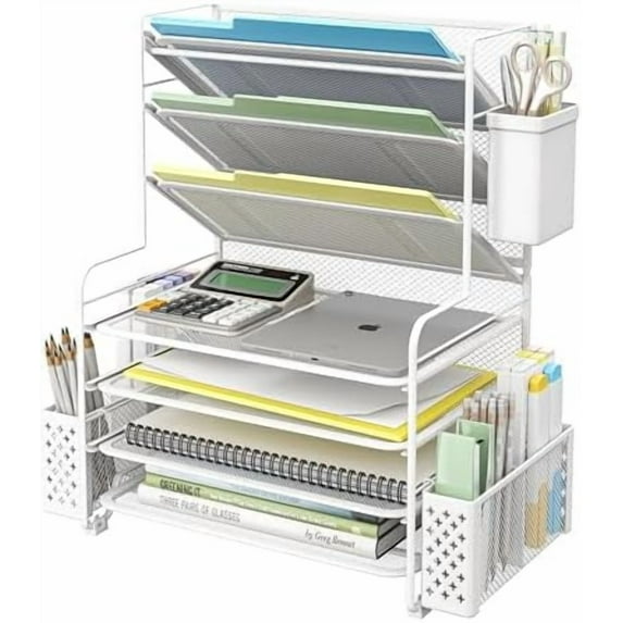 7 Tier Desk File Organizer, Letter Tray Paper Organizer with Pen Holder ...